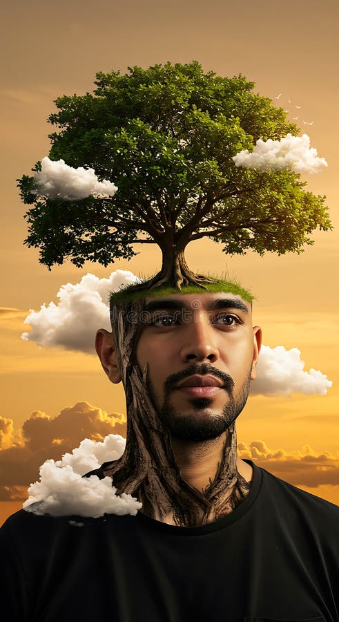 Man with Tree Growing from Head Surreal Artwork Stock Illustration ...
