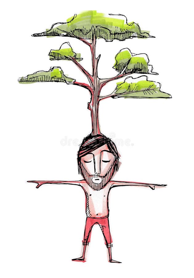 Man with a Tree on His Head Stock Illustration - Illustration of head ...