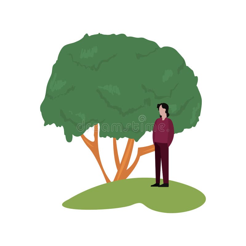 Man with tree landscape stock illustration. Illustration of natural ...