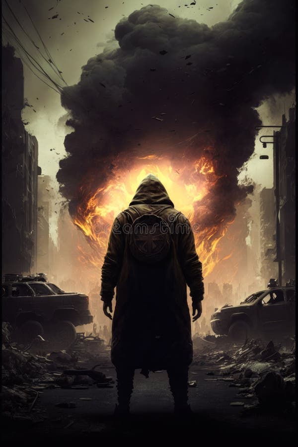 Man in Trench Coat Standing in Front of an Explosion. Generative AI ...