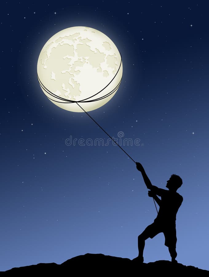 Man Tries To Capture the Moon Stock Image - Image of balloon, night ...