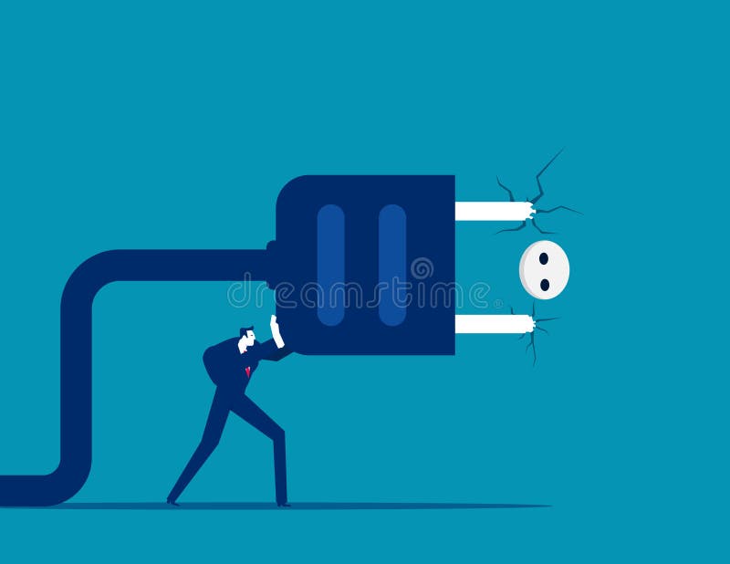 Man Trying To Push Giant Plug into Wall. Business Vector Concept Stock ...