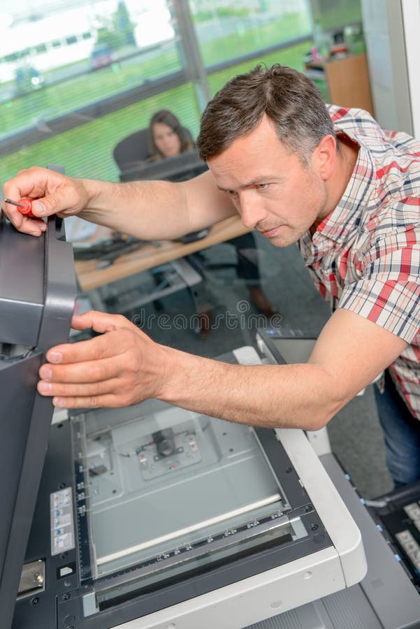 Man Trying To Repair Printer Stock Image - Image of computer ...