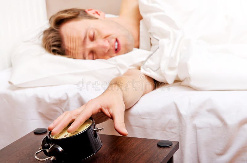 Man Trying To Sleep, when Alarm Clock Ringing Stock Photo - Image of ...