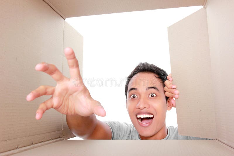 Man Trying To Take Something Inside Box Stock Photo - Image of ...