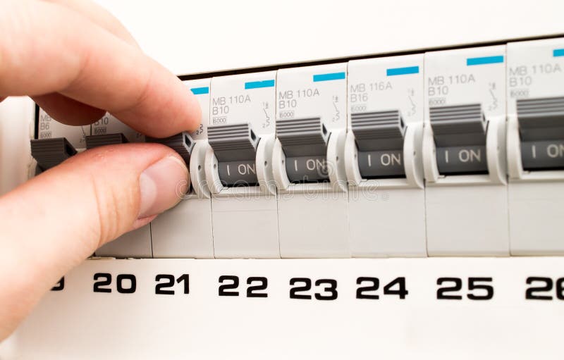 Man Turning on the Fuse Box Stock Photo - Image of system, electric ...