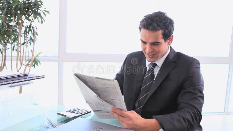 Man Turning Off His Computer To Reading the Newspaper Stock Video ...