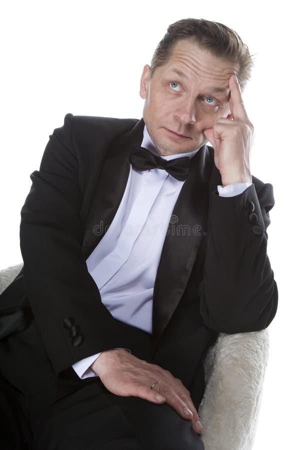Middle Aged Man in Tuxedo on White Stock Photo - Image of jacket, suit ...