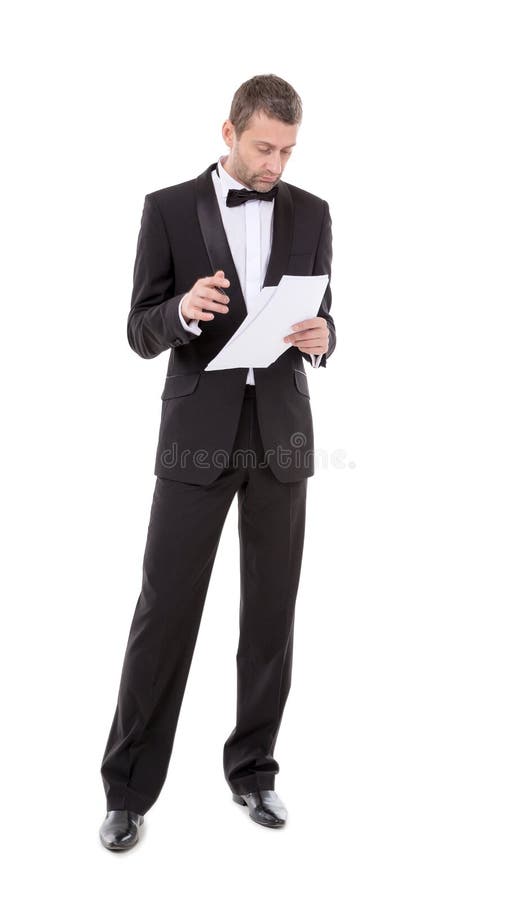 Man in a Tuxedo Reading the Document Stock Photo - Image of confident ...