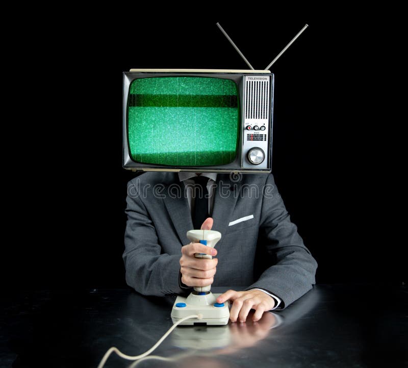 Man with TV on Head Playing Video Games Stock Photo - Image of business ...