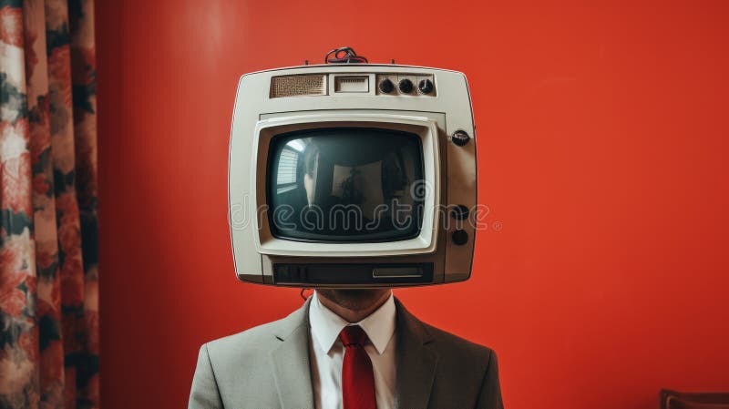 Man with Tv on His Head Generative Ai Stock Illustration - Illustration ...