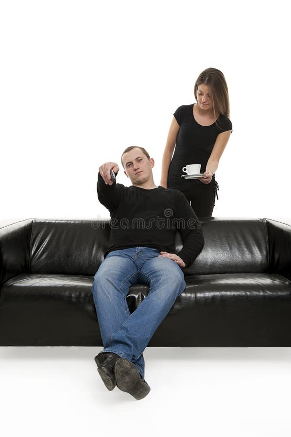 Man with Tv Remote Control and Woman beside Stock Image - Image of ...