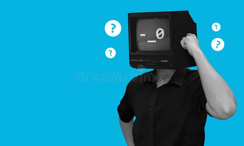 Man with Tv Screen Head Representing AI Robot Scratching Head Confused ...