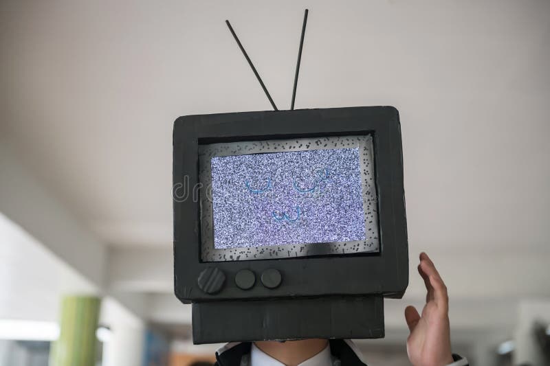 Man with TV Smiling Face instead of Head Stock Photo - Image of cute ...