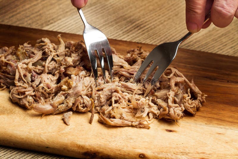 Man with Two Forks and Pulled Pork Stock Photo - Image of restaurant ...