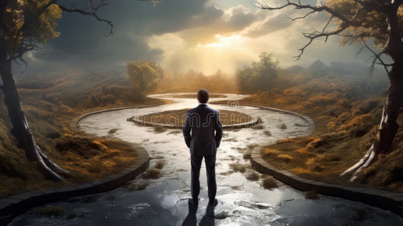 Man at Two Roads Deciding for Best Chance of Environment Protection ...