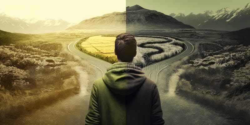 Man at Two Roads Deciding for Best Chance of Environment Protection ...