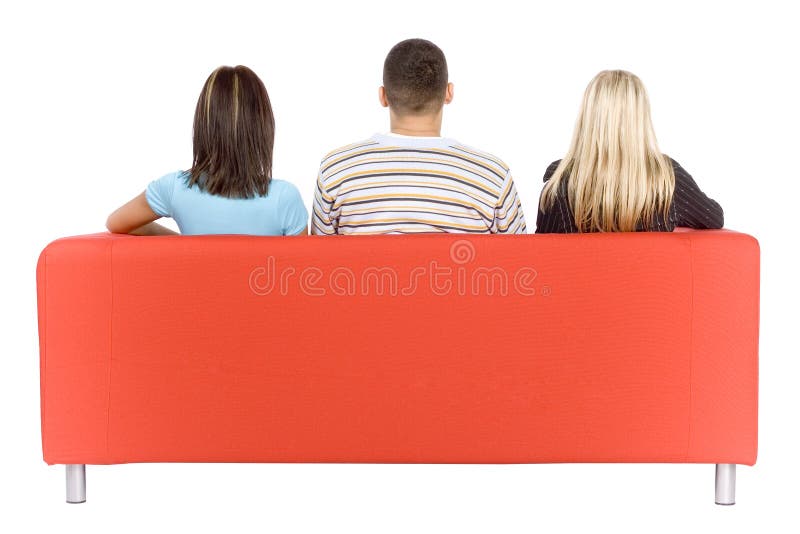 Man and Two Women on Couch Back View Stock Photo - Image of detached ...