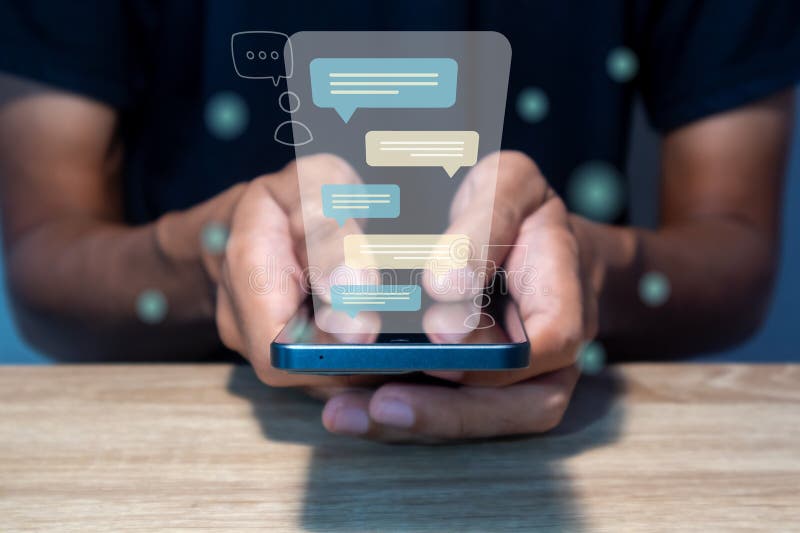 A Man Types a Message on a Smart Phone. Chatting, Communication, Dialog ...