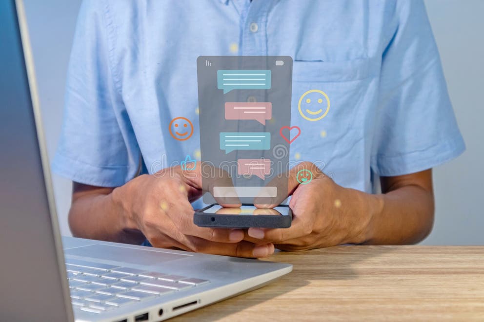Man Types a Message on a Smartphone. Chatting, Communication, Dialog ...