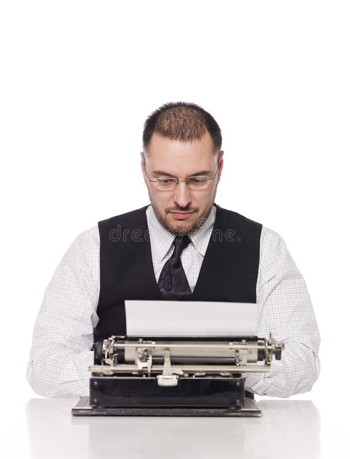 Man with a typewriter stock image. Image of read, hard - 8686455
