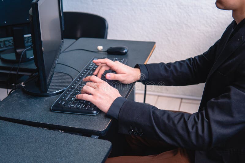 Man Typing on the Computer in His Office. Close Up of a Worker& X27;s ...