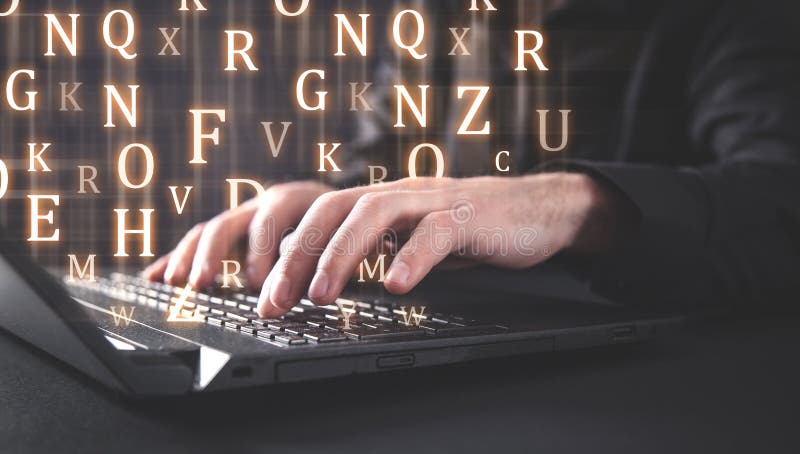 Man Typing on Computer Keyboard. Letters Stock Photo - Image of ...