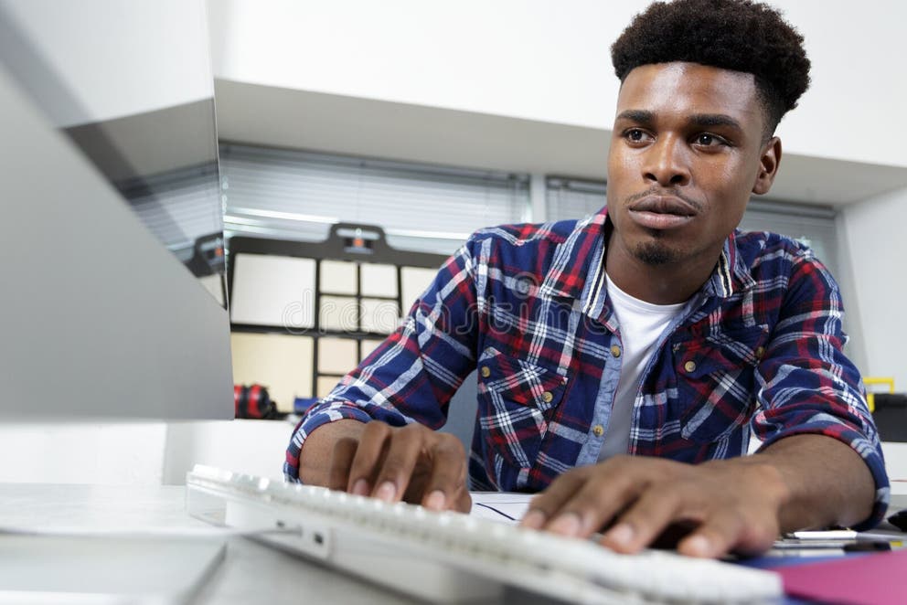 Man Typing on Computer Keyboard in Office Stock Image - Image of ...
