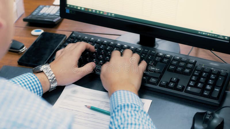 Man Typing on Computer Keyboard. Office Worker during Work Stock ...