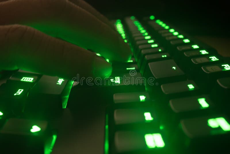 Man Typing on Green Keyboard. Stock Image - Image of information ...