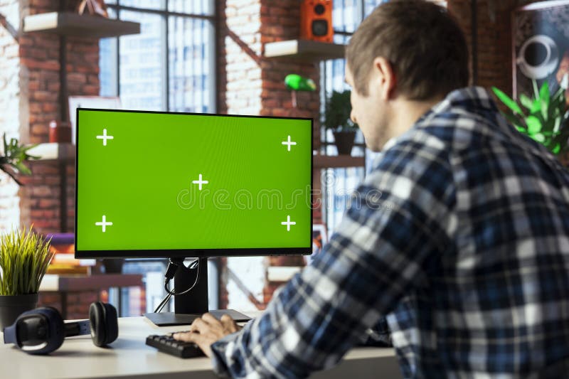 Man Typing on Green Screen Computer Keyboard Stock Photo - Image of ...