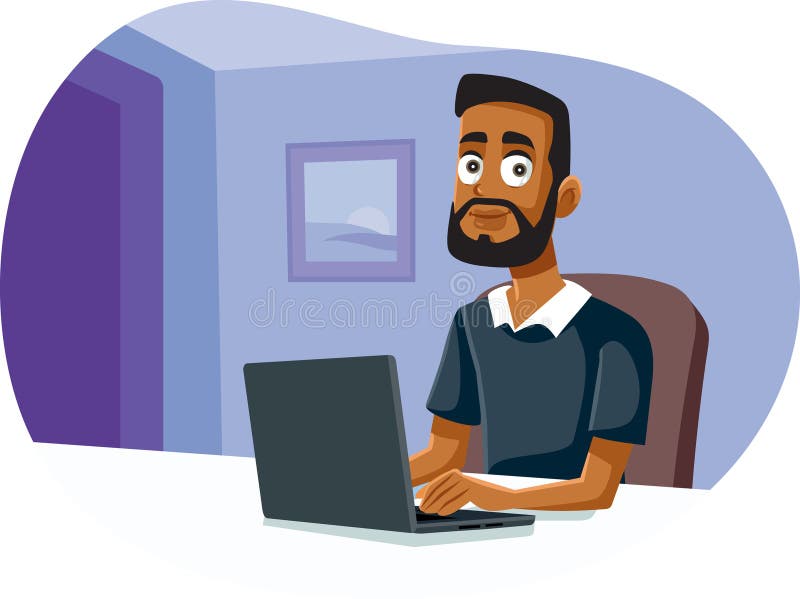 Man Typing on His Laptop Working from Home Vector Cartoon Character ...