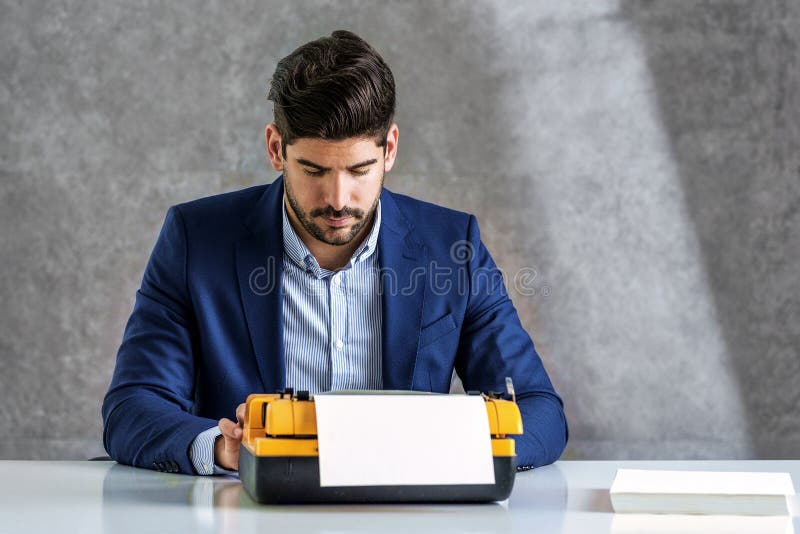 Man Typing on His Retro Style Typewriter Stock Image - Image of beard ...