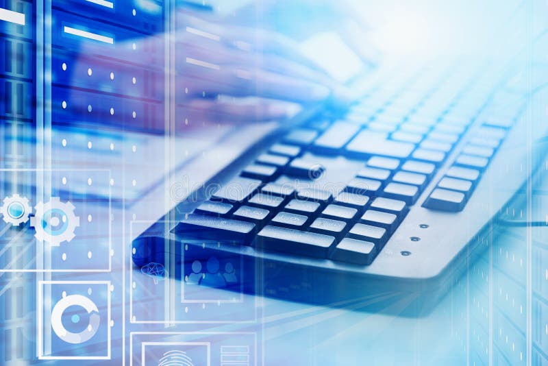 Man Typing on Keyboard, Big Data Interface Stock Photo - Image of data ...