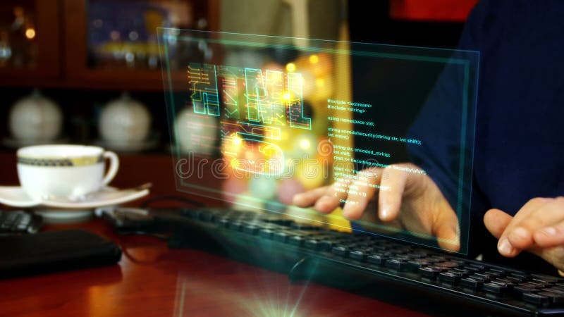Man Typing on Keyboard with HTML5 Hologram Screen Stock Video - Video of online, innovation ...