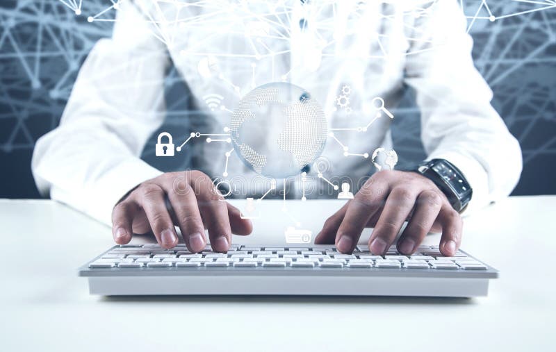 Man Typing in Keyboard. Internet Communication Stock Illustration ...