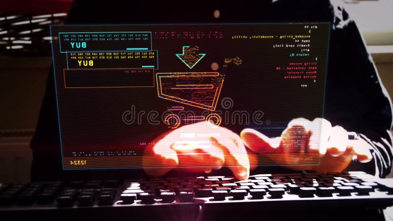 Man Typing On Keyboard With Cyber Safety Hologram Stock Footage Video