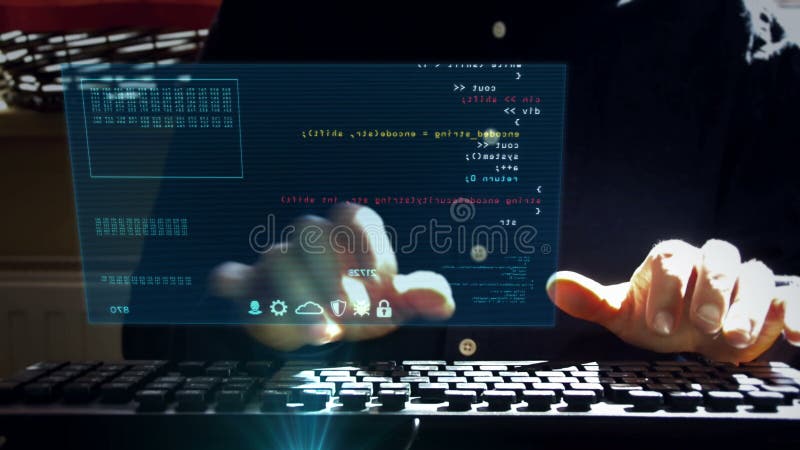 Man Typing On Keyboard With Program Code Hologram Screen Stock Video Video Of Code Coder