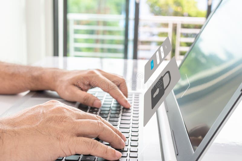 Man Typing on Keyboard To Use Computer Network. Laptop Screen Showing ... Man Typing on Keyboard To Use Computer Network. Laptop Screen Showing ...