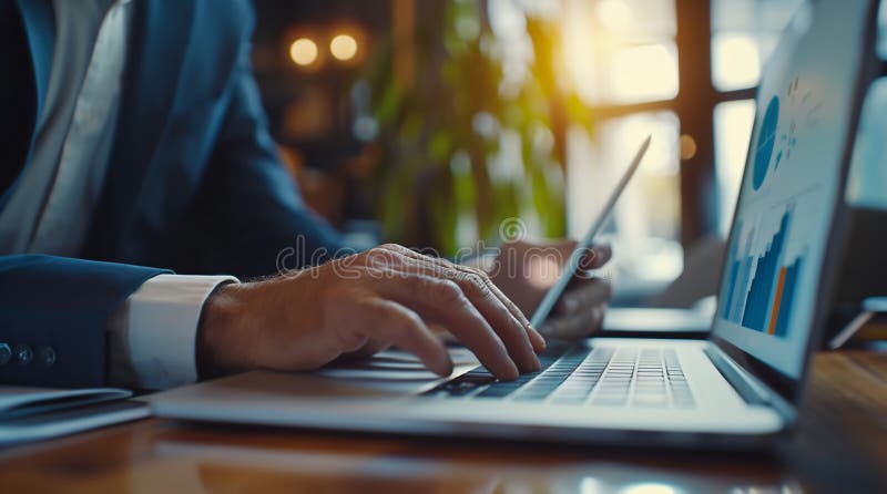 Ai Generative. a Man is Typing on a Laptop with Graph. Stock ...