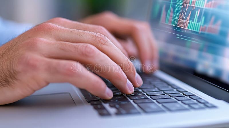 A Man Typing on a Laptop Computer with His Hands, AI Stock Illustration ...