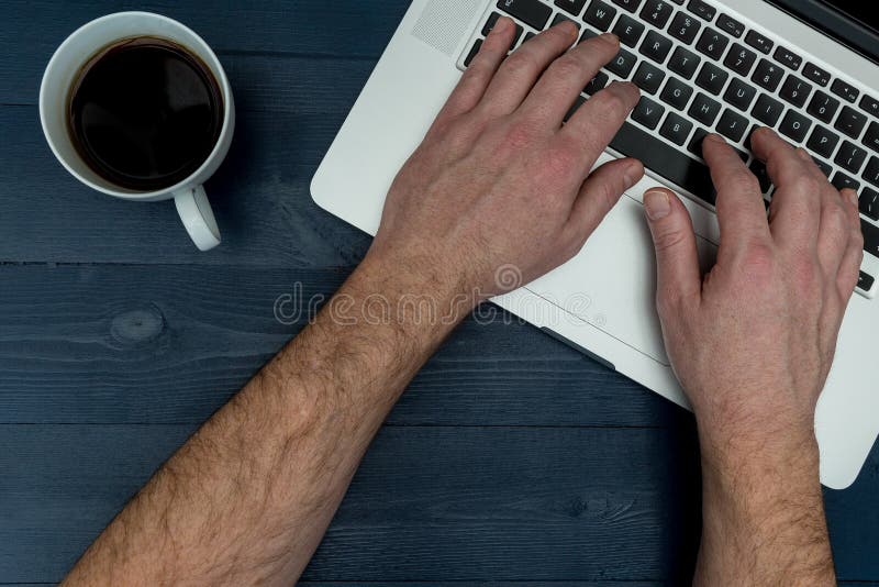 Man Typing on Laptop Computer Keyboard on Desk Stock Image - Image of ...