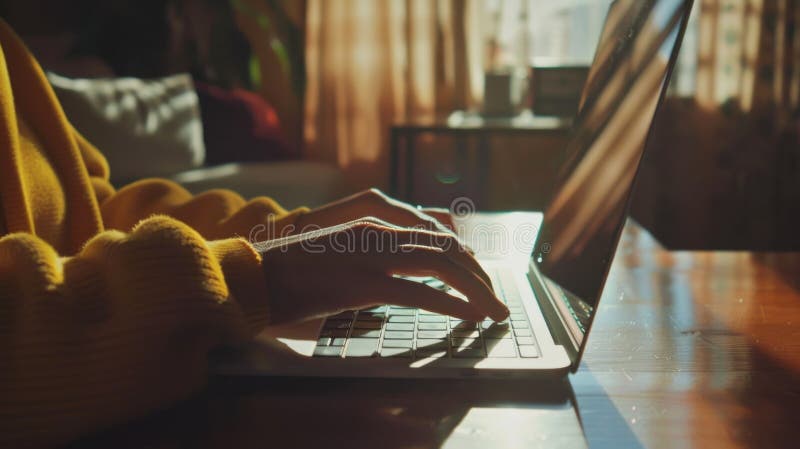 A Man is Typing on a Laptop Computer Stock Photo - Image of indoors ...