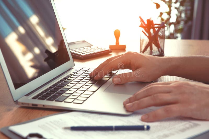Young Man Typing on Keyboard. Stock Image - Image of conference ...