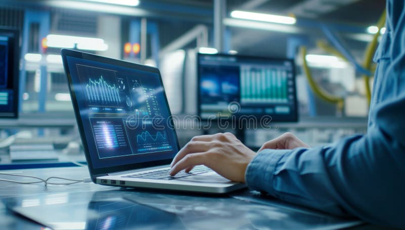 Man Typing on Laptop in Factory Stock Image - Image of engineering ...