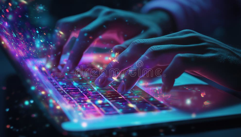 Man Typing on Laptop with Glowing Ai Document Management System ...