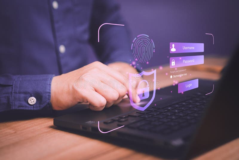 Man Typing Login and Password, Cyber Security Concept. Stock Photo ...