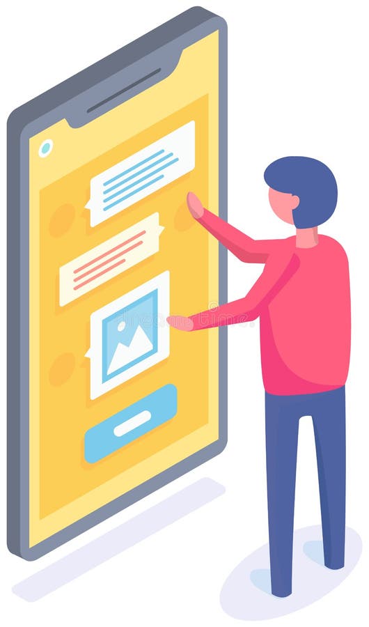 Man Typing on Mobile Smartphone Messenger. Sms Messages Chat and Speech ...