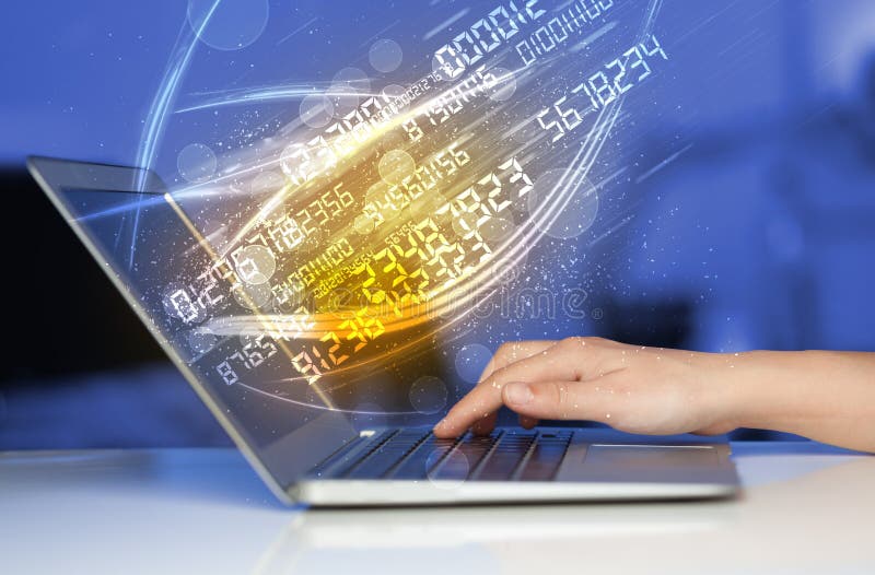 Man Typing on Modern Notebook with Number Technology Data Coming Stock ...