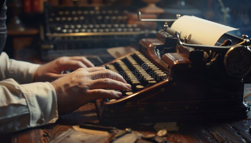 A Man is Typing on an Old Fashioned Typewriter by AI Generated Image ...
